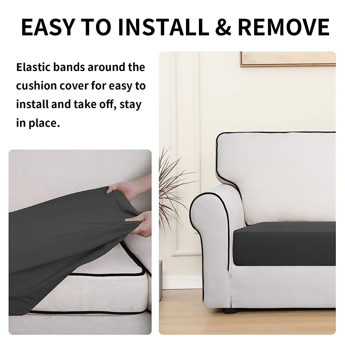 Easy-Going 100% Waterproof Chair Sofa Seat Cushion Slipcovers Couch Cushion Cover Stretch Furniture Protector for Kids, Pets (3-Piece Sofa Cushion, Dark Gray)