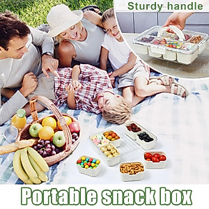 Divided Serving Tray with Lid and Handle, 2Pcs Snack Containers Travel Snackle Box Clear Organizer Food Storage Fresh-keeping Box for Candy Fruits Nuts Snacks, BPA Free