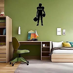 Personalized Football Player Wall Decal for Boys Room - Custom Name Sticker with Number and Sport Decals - Football Room Decor and Vinyl Wall Stickers for Men's Bedroom