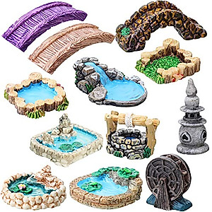 12 Pcs Fairy Garden Accessories Miniature Garden Bridge Figurines Mini Lighthouse Water Well Bridge Figurines Miniature Pond Lawn Garden Ornament Figurines for DIY Craft Garden Decor(Classic Style)