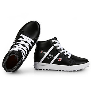 BHB High Heel Golf Shoes for Women and Girls, Waterproof Spikeless Glitter Golf Shoes for Girls Black