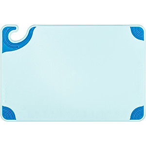 San Jamar Saf-T-Grip Plastic Cutting Board with Safety Hook, 12" x 18" x 0.5", Blue