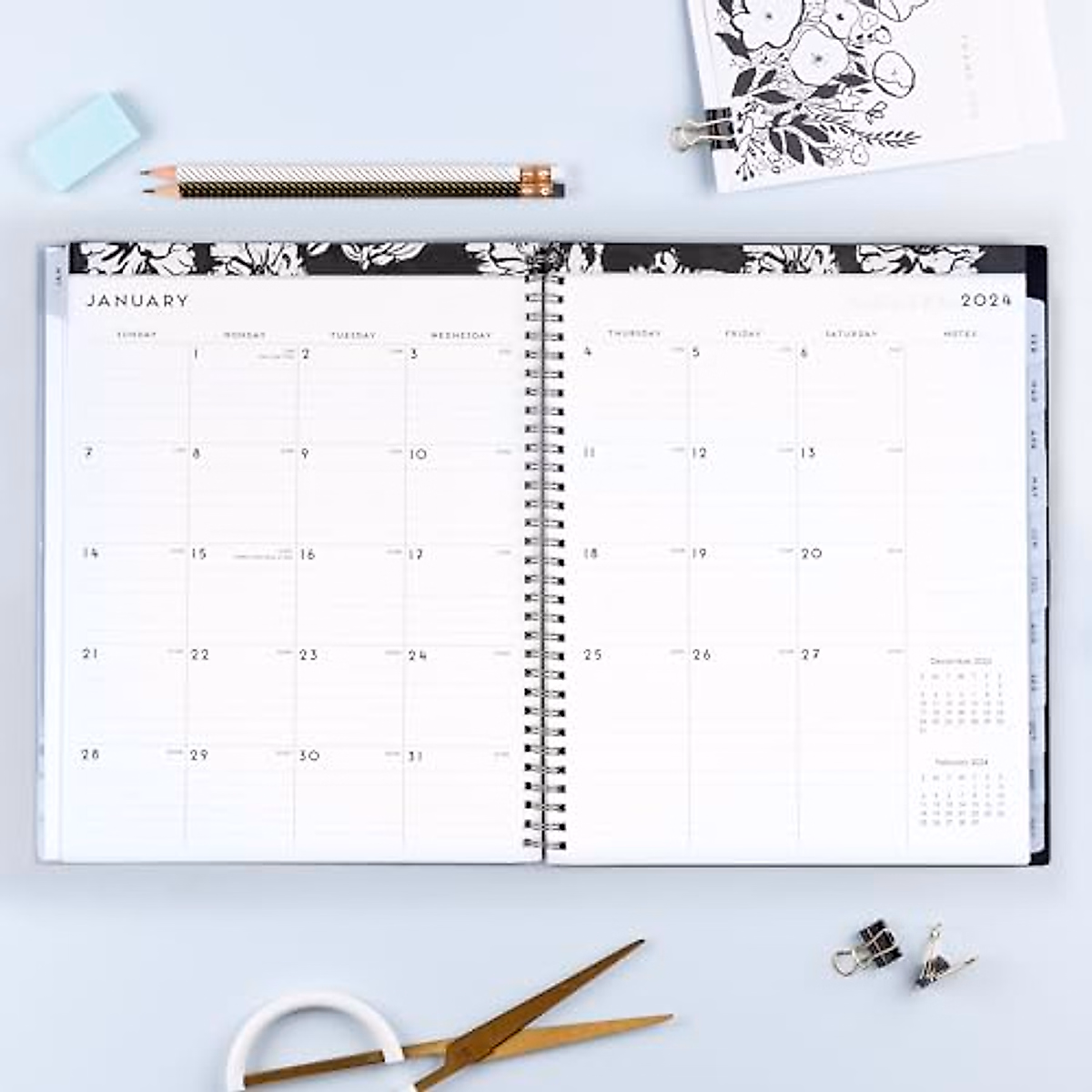 Blue Sky 2024 Weekly and Monthly Planner, January - December, 8.5" x 11", Clear Pocket Cover, Wirebound, Baccara Dark (110211-24)