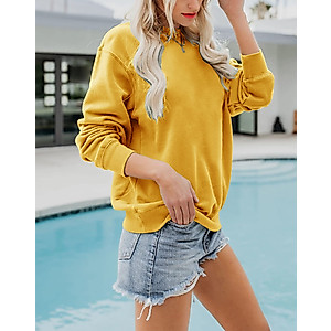 Hilltichu Women's Fall Long Sleeve Pullover Shirt Casual Round Neck Loose Tunic Tops (Medium, Yellow)