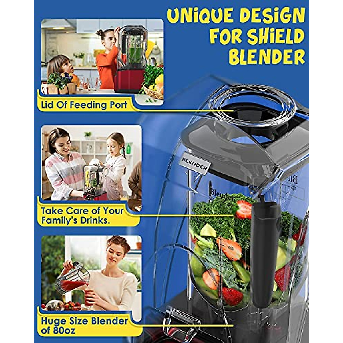 CRANDDI Quiet Commercial Blender with Soundproof Shield, 2200 Watt Professional Blenders for Kitchen with 80oz Pitcher and Self-Cleaning, High-Speed Blenders K90 Red