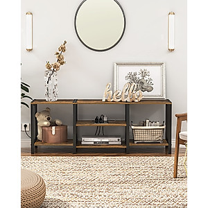 Hzuaneri TV Stand with Charging Station for TVs up to 65 Inches, 3 Tier Media TV Entertainment Center with Storage Shelf, Industrial TV Console Table for Living Room, Bedroom, Rustic Brown and Black