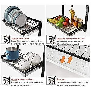 FEHUN Sinks,3-Layer 201 Stainless Steel Kitchen Wall-Mounted Dish Rack Drain Rack with Chopsticks Cage,Kitchen Cutting Board Rack