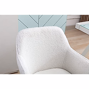 DBXII Modern 360°Swivel Velvet Office Chair Mid-Back Desk Chairs with Wheels Adjustable with Side Arms Gold Metal Base Cute Desk Chair for Bedroom, Home Office, Vanity Room (White Teddy + Wool)