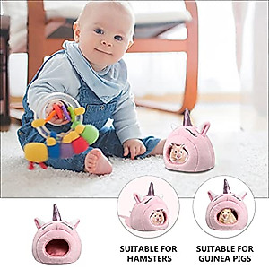 balacoo Hamster Cave Bed Hideout Nest Unicorn Shape Warm Plush House Cage Hut for Rat Hedgehog Chinchilla Guinea Pig