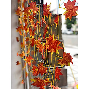 Kalolary 90 Feet 12 Strands Artificial Fall Maple Leaves Garland Autumn Fake Leaf Vine Garland Hanging Plant for Home Garden Easter Thanksgiving Indoor Outdoor Decor