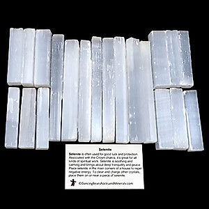 DANCING BEAR 2 Pound Selenite Small Sticks- Wands Premium Hand-Sorted Plus Include a Piece of Black Tourmaline Crystal and Educational ID Cards, Bulk, Reiki, Chakra, Good Luck & Protection