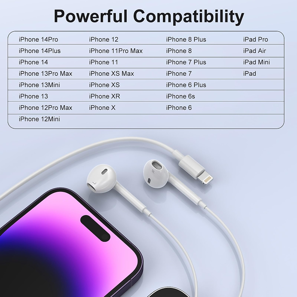 2 Pack-iPhone Earbuds/iPhone Headphones/Wired Earphones/Lightning Headsets【MFi Certified】(Built-in Microphone & Volume Control) Compatible with iPhone 14/13/12/11/XS/X/8/7 Support All iOS System