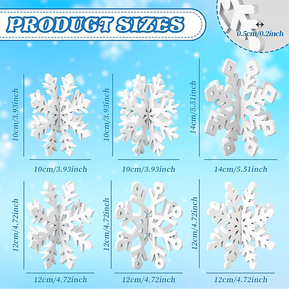 OuMuaMua 6 Set Snowflake Christmas Table Decorations - 12pcs White Wooden 3D Snowflake Decor Tabletop Centerpiece for Christmas Party Supplies Home Decor