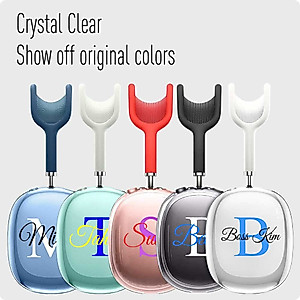 Custom Name & Initial Crystal Clear Case for Apple AirPod Max，Thin Customized Signature Transparent Protective Ear Cup Covers (Clear Blue)