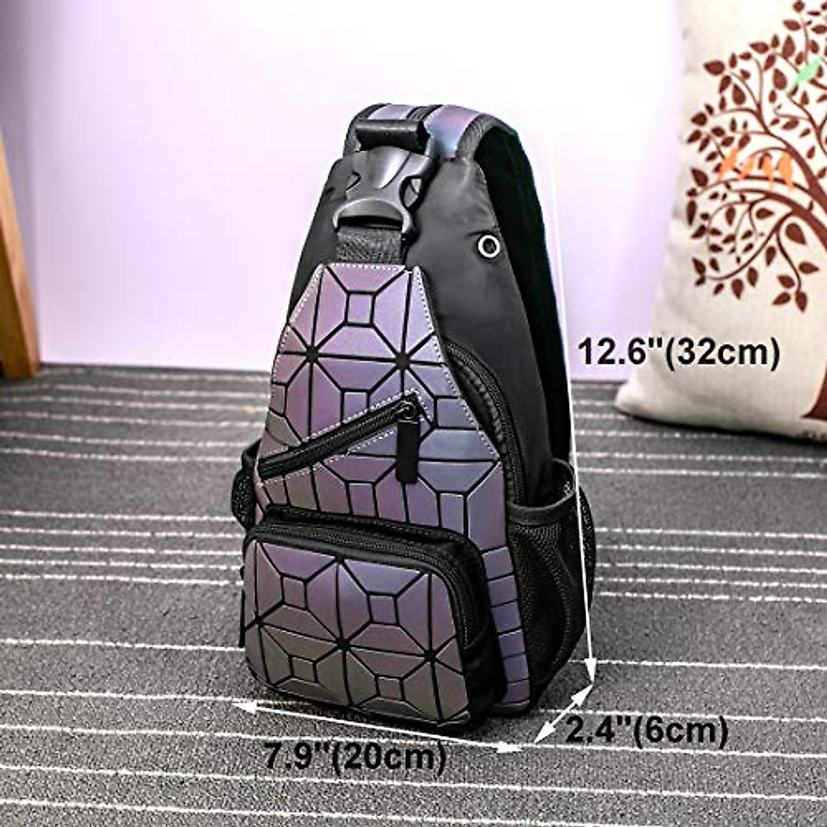 Geometric Luminous Backpacks Holographic Reflective Bag Lumikay Purse Irredescent Crossbody Bag Prism Sling Bag for Women Men NO.2