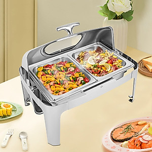 9.54QT Chafing Dish Buffet Set, Stainless Steel Buffet Servers and Warmers Set w/Water Pan, Food Pan, Fuel Holder and Lid, for Parties,Wedding/Brunch/Picnics/Banquet (with Visible Windows)