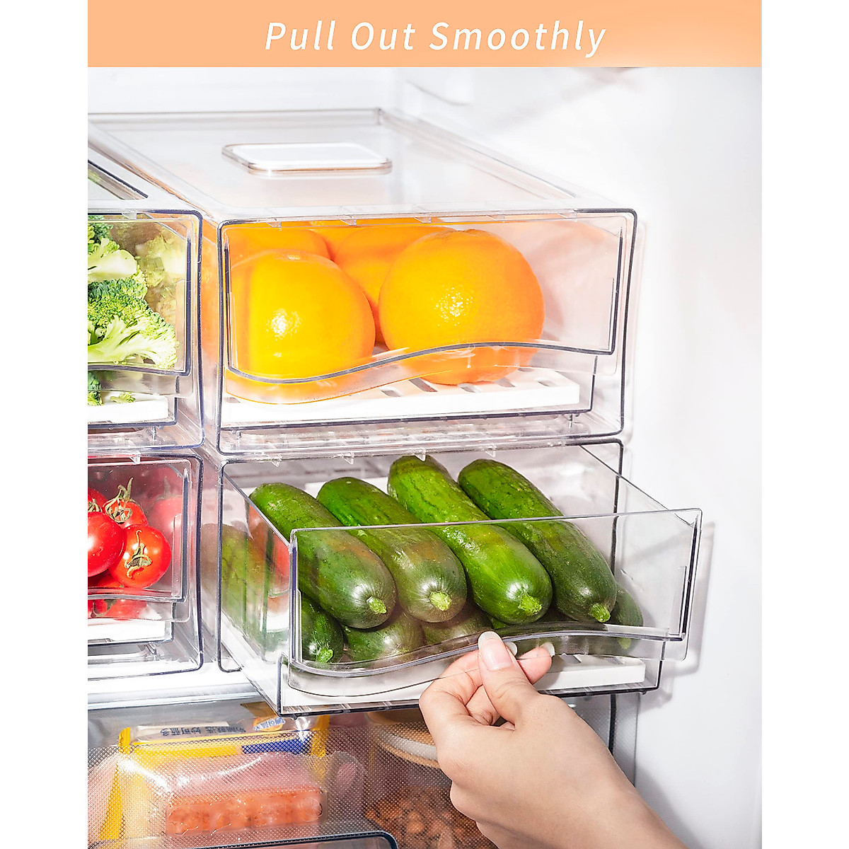 Ornafort Fridge Organizer Bins, Clear Stackable Refrigerator Drawers Pull Out, Reusable Food Storage Containers for Kitchen, Freezer, Pantry, Office, Closet, as ​Gift (2 Drawers, Large)