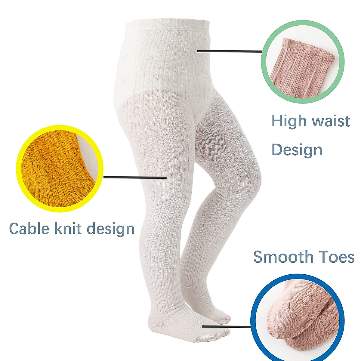 Marchare Baby Girls Tights Thick Cable Knit Solid Seamless Leggings Winter Warm Stockings For Toddler Girls Navy 2 Pack 8-10 Years