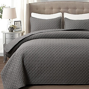 EMME Queen Quilt Bedding Set, Lightweight Bedspread,Pre-Washed Microfiber Bed Coverlet, 3 Piece, Summer Reversible Full Quilt Sets with 2 Pillow Shams(Grey, 90"x90")