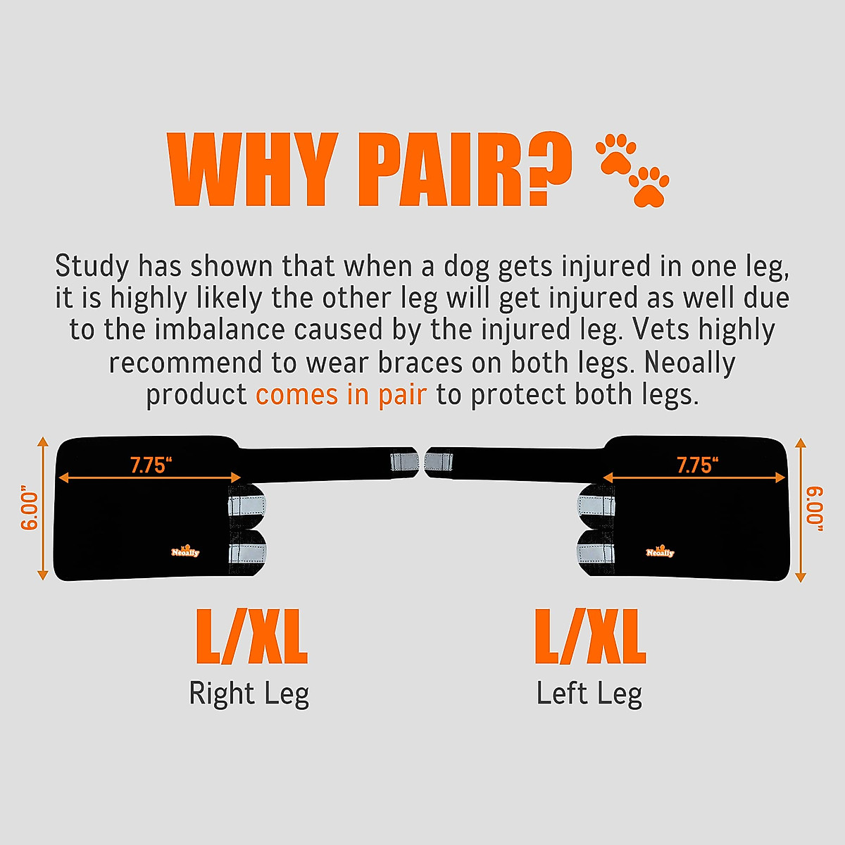 NeoAlly- Front Leg Brace for Dogs & Cats, Dog Leg Brace with Metal Spring Inserts, Dog Leg Sleeve for Carpal Support, Dog Leg Sleeve with Reflective Straps, L/XL, Pair