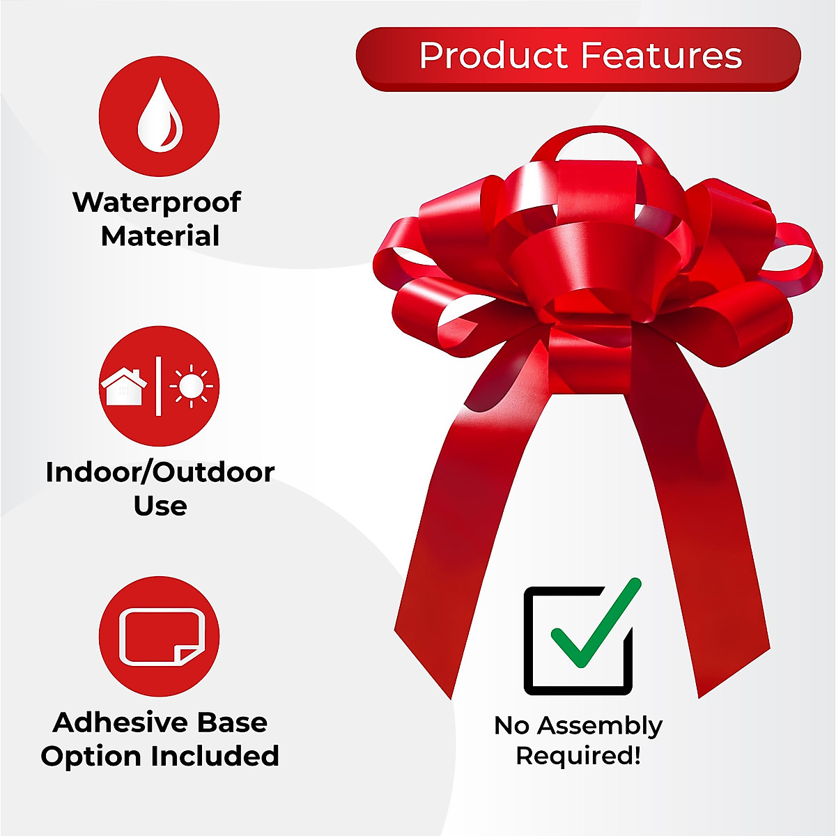 CarBowz Big Red Car Bow, Giant Bow, Non Scratch Magnet, Weather Resistant Vinyl, Fully Assembled