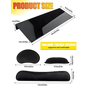Kalolary 3Pcs Black Acrylic Tilted Computer Keyboard Holder with Mouse & Keyboard Wrist Rest Pad, Computer Keyboard Stand Set for Easy Ergonomic Typing for Office Desk, Home, School