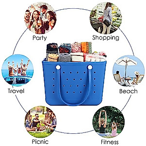 MYHOZEE Beach Bag Large Rubber Tote Bag With Holes,for Women，Washable Open Tote Handbag Waterproof Tote Swim Bag for Beach Pool Sports Market Outdoor shopping