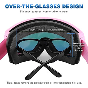 SH HORVATH Ski Snowboard OTG Goggles, HD Mirrored Anti-Fog Goggle for Men Women