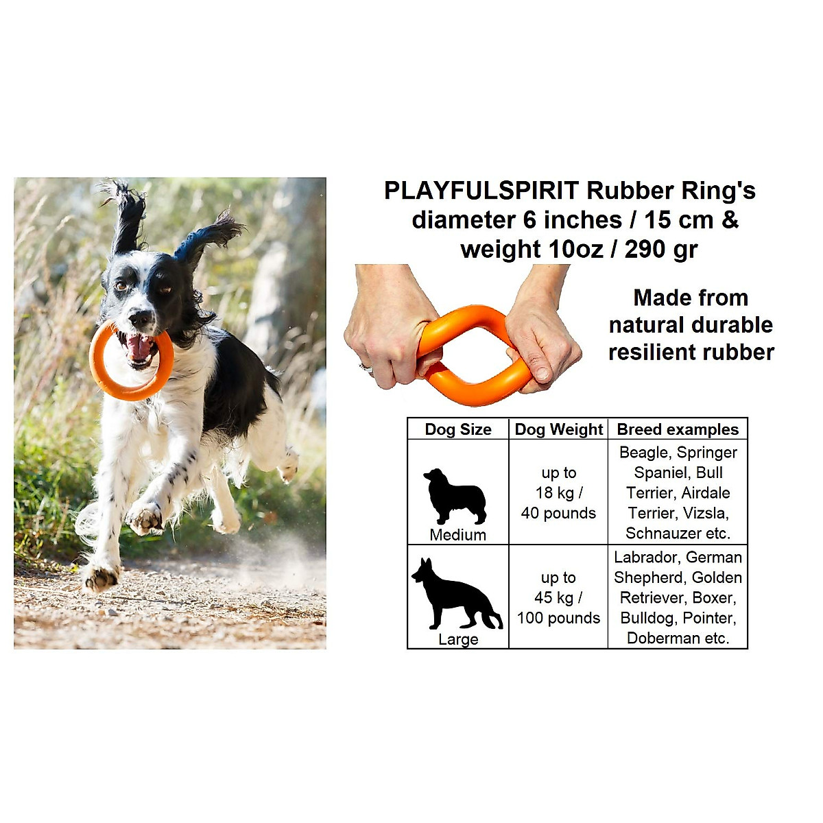 PlayfulSpirit Durable Natural Rubber Ring - Great Tug of War Dog Toy, Fun for Throw, Chase and Fetch Games, Exercise and Dog Training Toy for Medium to Large Breed Puppies and Adult Dogs (L, Orange)