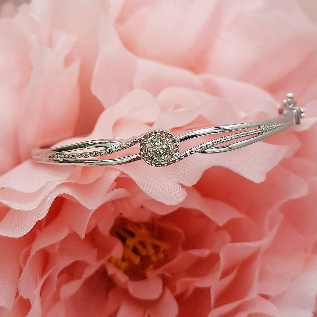 Dazzlingrock Collection 0.04 Carat (ctw) Round Cut White Diamond Ladies Twisted Bangle Bracelet, Sterling Silver