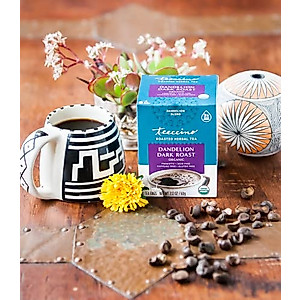 Teeccino Dandelion Herbal Tea - Dark Roast - Caffeine Free, Prebiotic, Gluten Free, 3x More Herbs - 25 Tea Bags