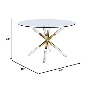 Meridian Furniture Mercury Collection Modern | Contemporary Tempered Glass Top Dining Table with Acrylic and Gold Durable Metal Base, Round