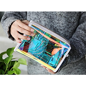 Susanki Holographic Transparent Makeup Case Clear Cosmetic Bag Organizer for Women