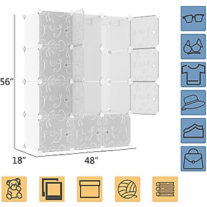 Choies DIY Portable Storage Organizer with Door,14"x18" Depth Cube Clothes Closets,12 Cubes, Portable Wardrobe Closets, Storage Cabinet,Organizer Shelving Bookshelf Toy Organizer(White)