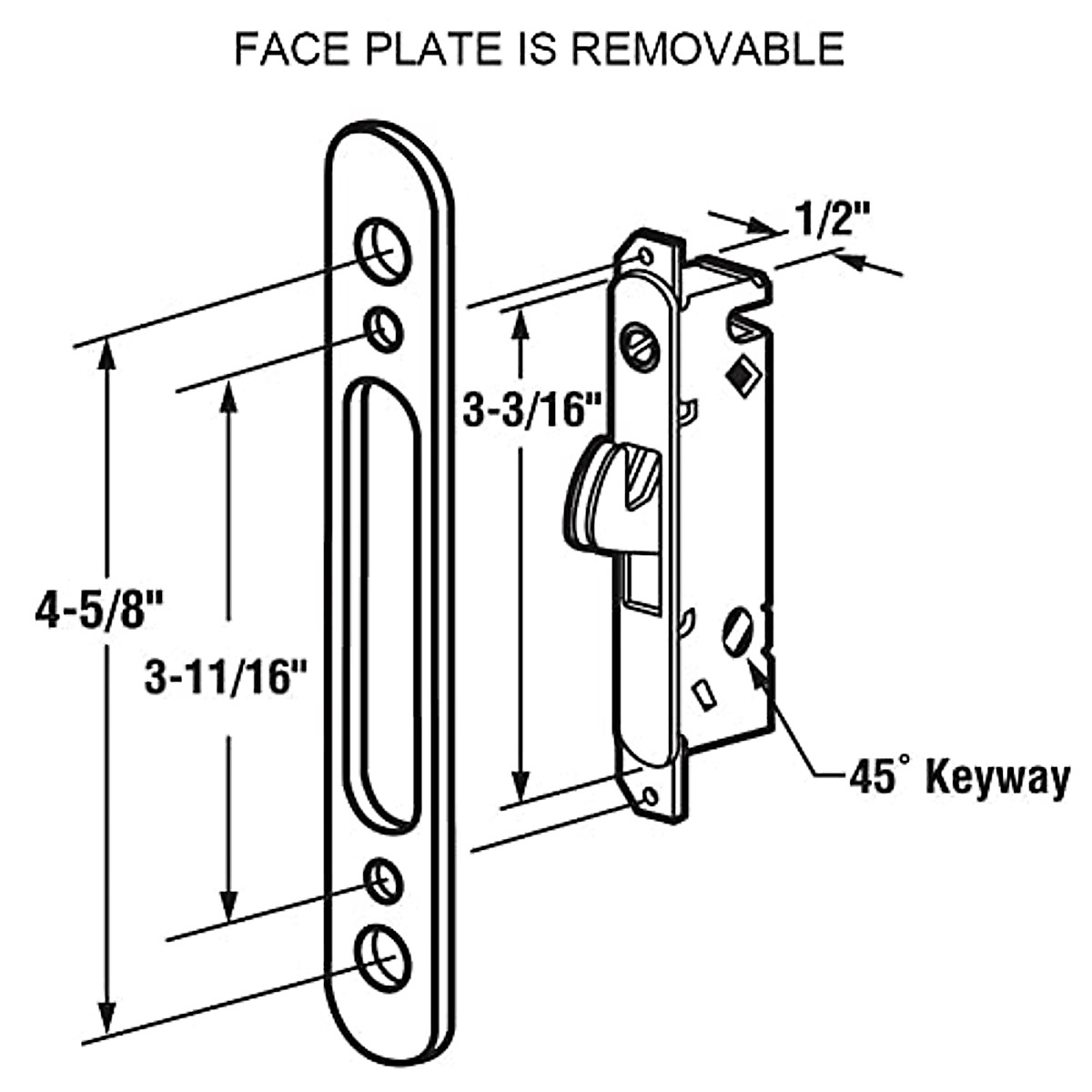 Patio Sliding Door Handle Set with Mortise Lock, Key Cylinder and Face Plate, Full Replacement Handle Lock Set Fits Door Thickness from 1-1/2" to 1-3/4", 3-15/16" Screw Hole Spacing, Black