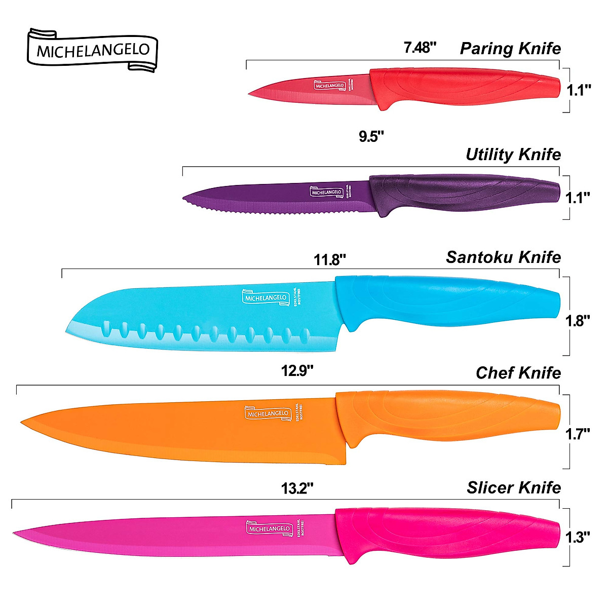 MICHELANGELO Knife Set, Kitchen Knife 20 Piece with Nonstick Colored Coating