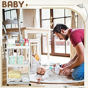 Barydat Baby Diaper Cart with Wheels and Handle 3 Tier Rolling Cart Diaper Organizer with Hanging Diaper Stacker Nursery Caddy Baby Organizer for Storage Baby Clothes, Wipes, Bibs, Changing Table Mats