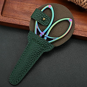YOUGUOM Embroidery Scissors Sheath Protector Craft Scissors Storage Cover Leather Case, 2Pieces Green