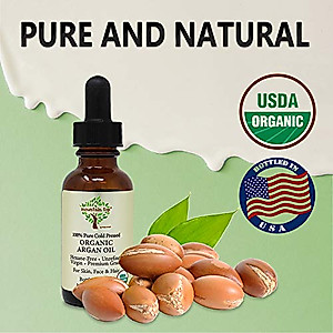 MOUNTAIN TOP Argan Oil USDA Organic 100% Pure Cold Pressed Unrefined - Premium Grade Pure Moisturizer for Dry & Damaged Skin, Hair, Face, Body, Scalp & Nails