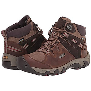 KEEN Women's Steens Mid Height Leather Waterproof Hiking Boots, Toasted Coconut/Tibetan Red, 10