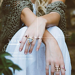 Yean Boho Ring Set Silver Statement Rings Joint Knuckle Ring Set Midi Stacking Rings for Women and Girls(Pack of 9) (Boho) (Boho)