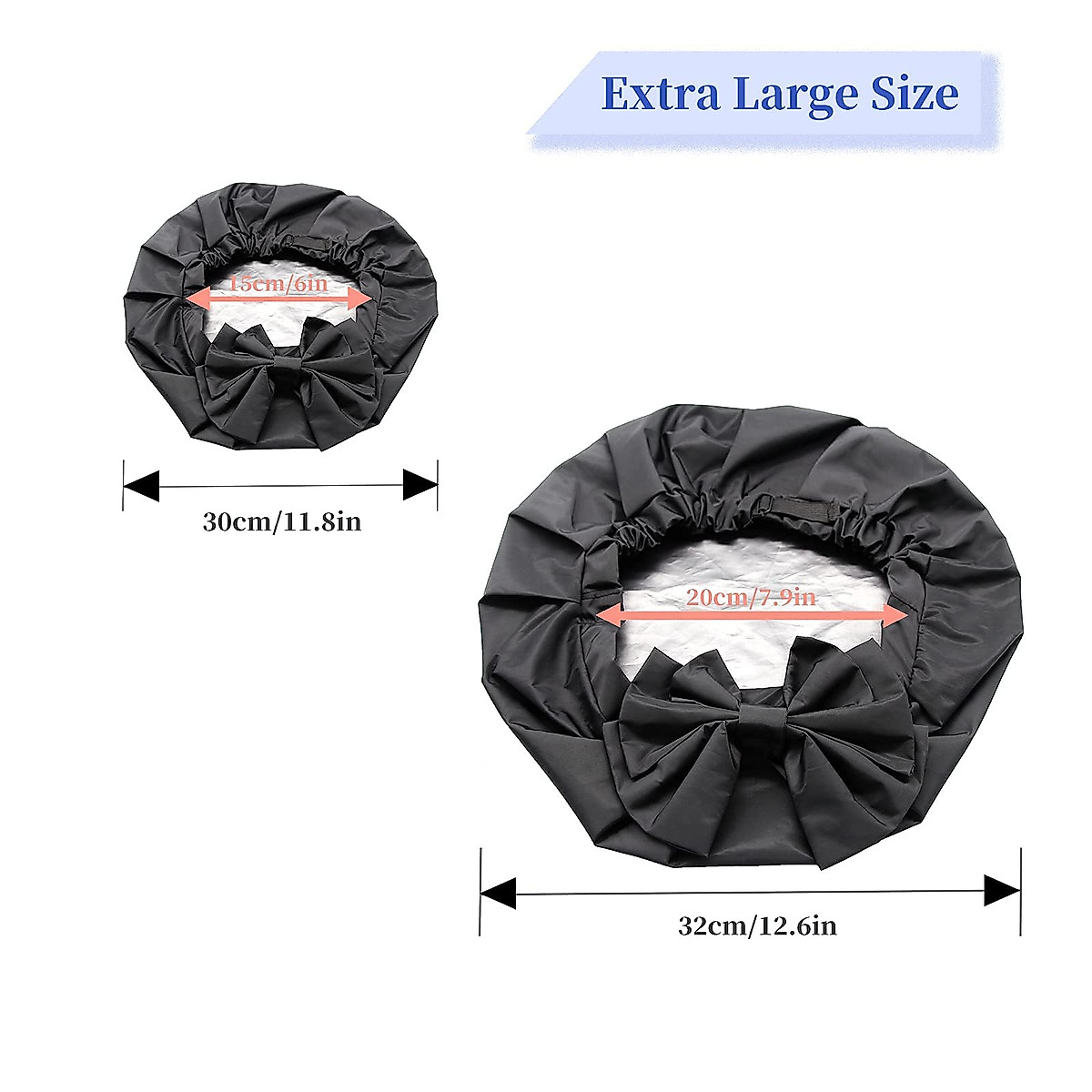 Aibilye Womens Black Shower Cap for Long Hair Extra Large Washable Reusable Waterproof Bathing Hair Cap Adjustable Elastic Band for All Hair Lengths