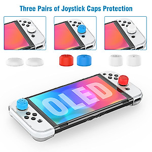 HEYSTOP Nintendo Switch OLED Carrying Case, 9 in 1 Accessories Kit for 2021 Nintendo Switch OLED with Dockable Protective Case Cover, HD Switch Screen Protector and Thumb Grip Caps (White)