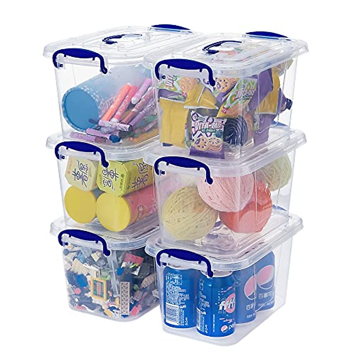 YYQX 6-Pack Clear Plastic Storage Bin with Lids, Stackable Organizer Box with Latching Handle, 6.5L/7quart