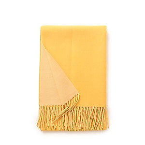 Wander Agio Womens Thick Blanket Scarf Long Shawl Large Scarves Cashmere Feel Double-side Pure Shiny Candy Color Bright Yellow 12