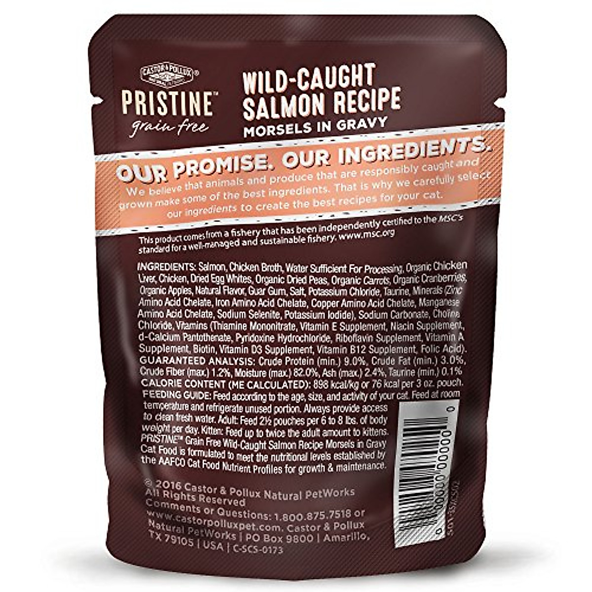 Castor & Pollux Pristine Grain Free Wild-Caught Salmon Recipe Morsels in Gravy Cat Food Pouches, (24) 3oz cans