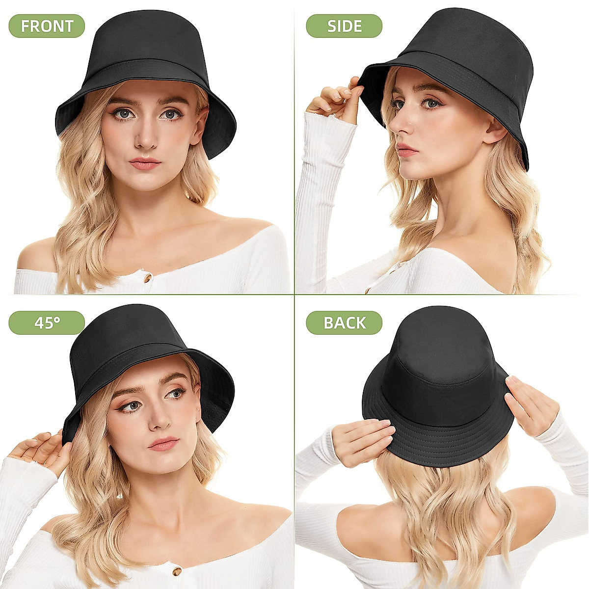 Zando Mens Bucket Hat for Men Packable Fishing Hat Summer White Bucket Hats for Women Unisex Fisherman Hat Sun Hats for Men White One Size