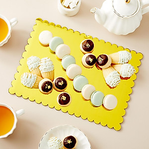 12 Pack Quarter Sheet Gold Cake Boards, 10x14 Inch Scalloped Foil Rectangle Dessert Bases for Cupcakes