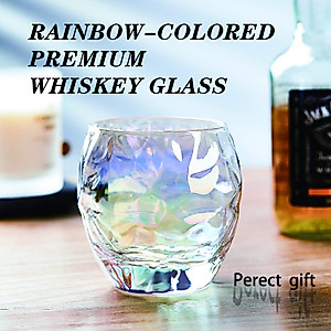 Liphontcta Whiskey Glasses Set of 4, 12 oz Old Fashioned Glasses, Bourbon Glasses, Iridescent Glassware, Rainbow Wine Glass For Serving White Wine, Modern Red Wine, Cocktail, Whiskey (Set of 4)