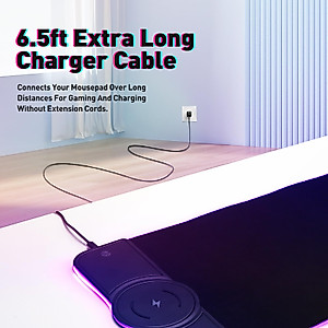 WQBZSYY Gaming Mouse Pad 15W Wireless Charging RGB,LED Large Ergonomic Mousepad Gaming with Wrist Support,31.88" 12.2" Desk mat/Keyboard pad (Colorful(18W Charger Included))